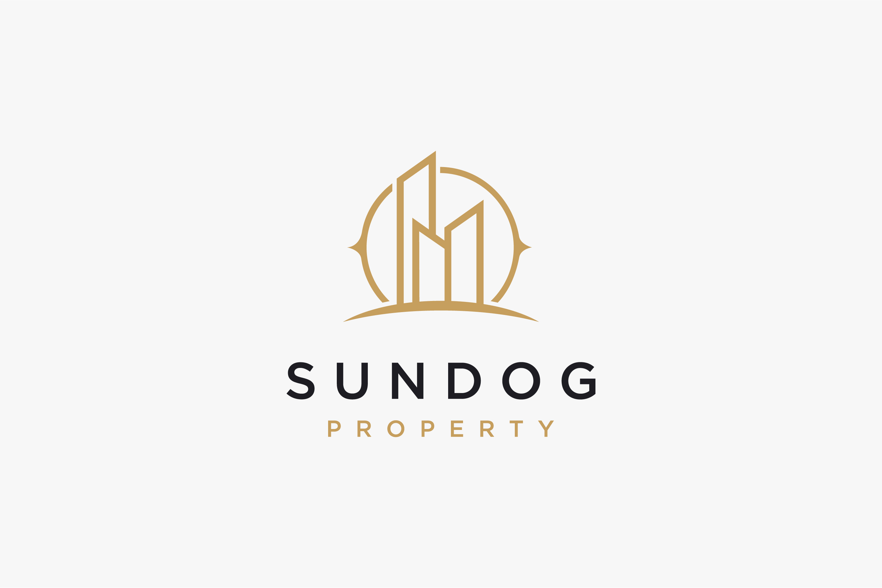Sun and building property logo, a Branding & Logo Template by DOMHOUZE