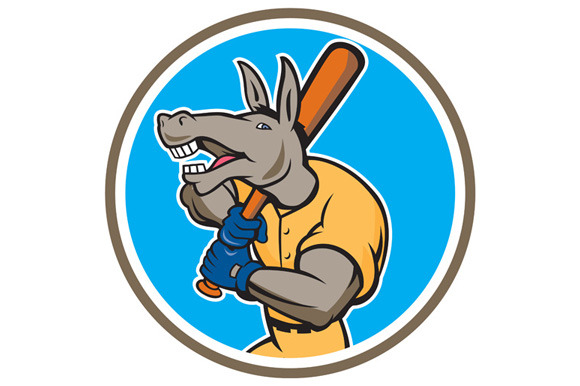 Donkey Baseball Player Batting Circl, an Animal Illustration by patrimonio