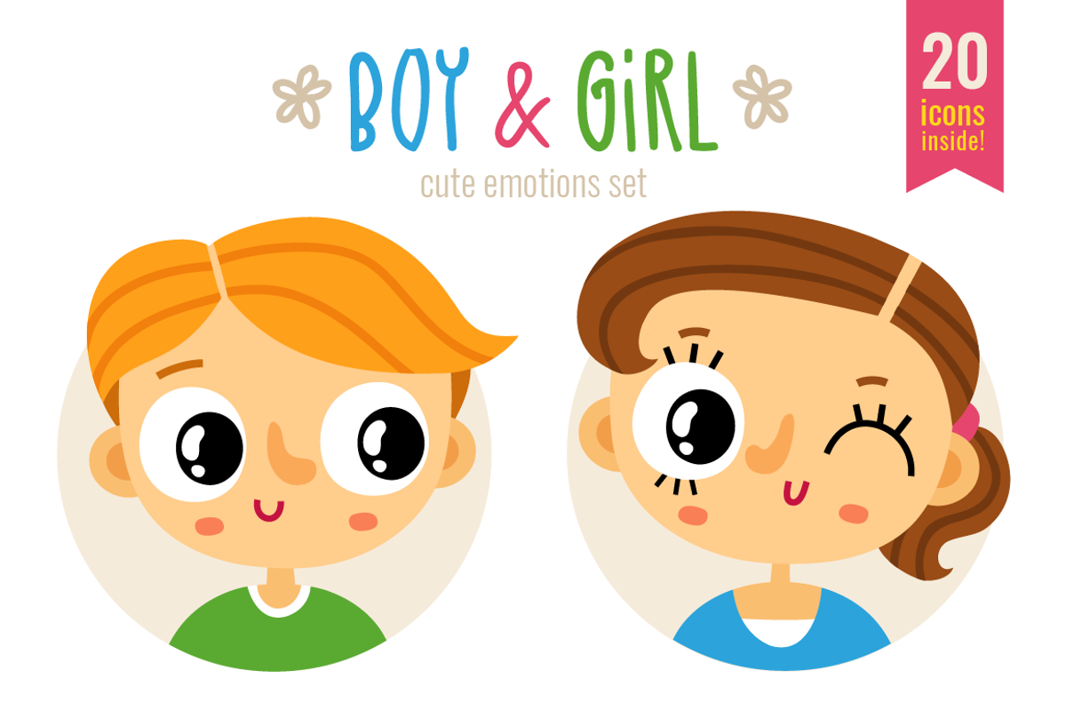 Boy&Girl - cute emotions set, a Person Illustration by Zhe Vasylieva