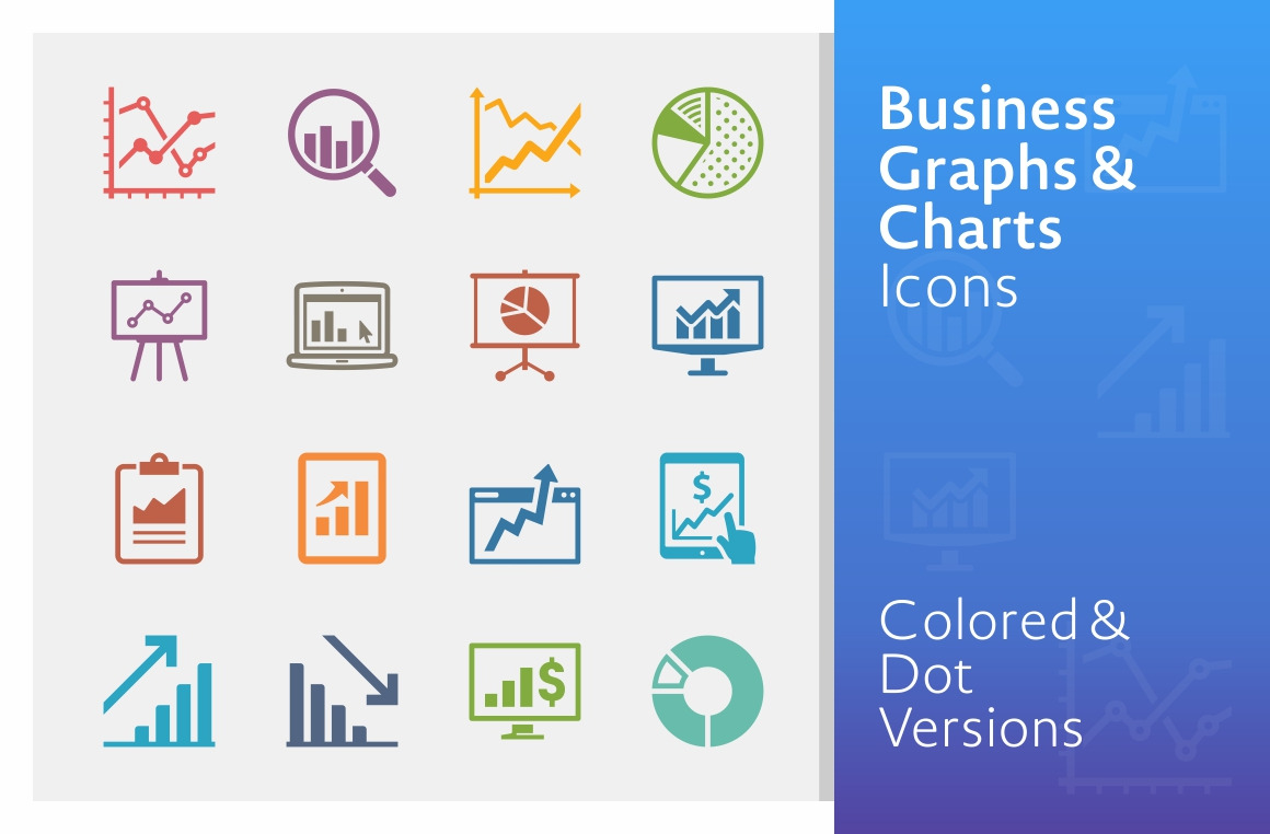 Colored Business Graphs & Charts | Outline Icons ~ Creative Market