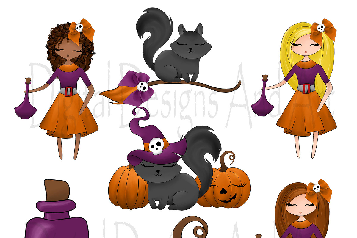 Halloween witches clipart, an Illustration by DarinaDigital