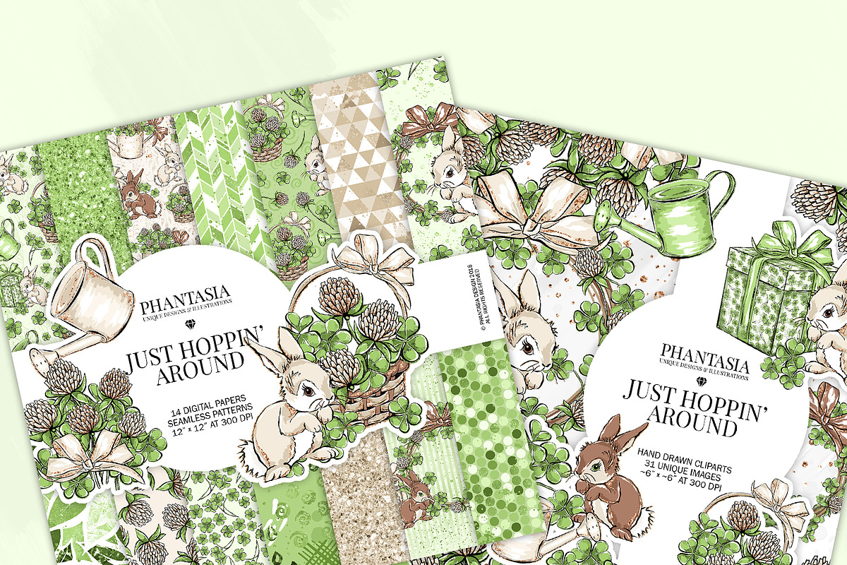 Spring Rabbit Watercolor Clipart, an Illustration by Phantasia Design ...
