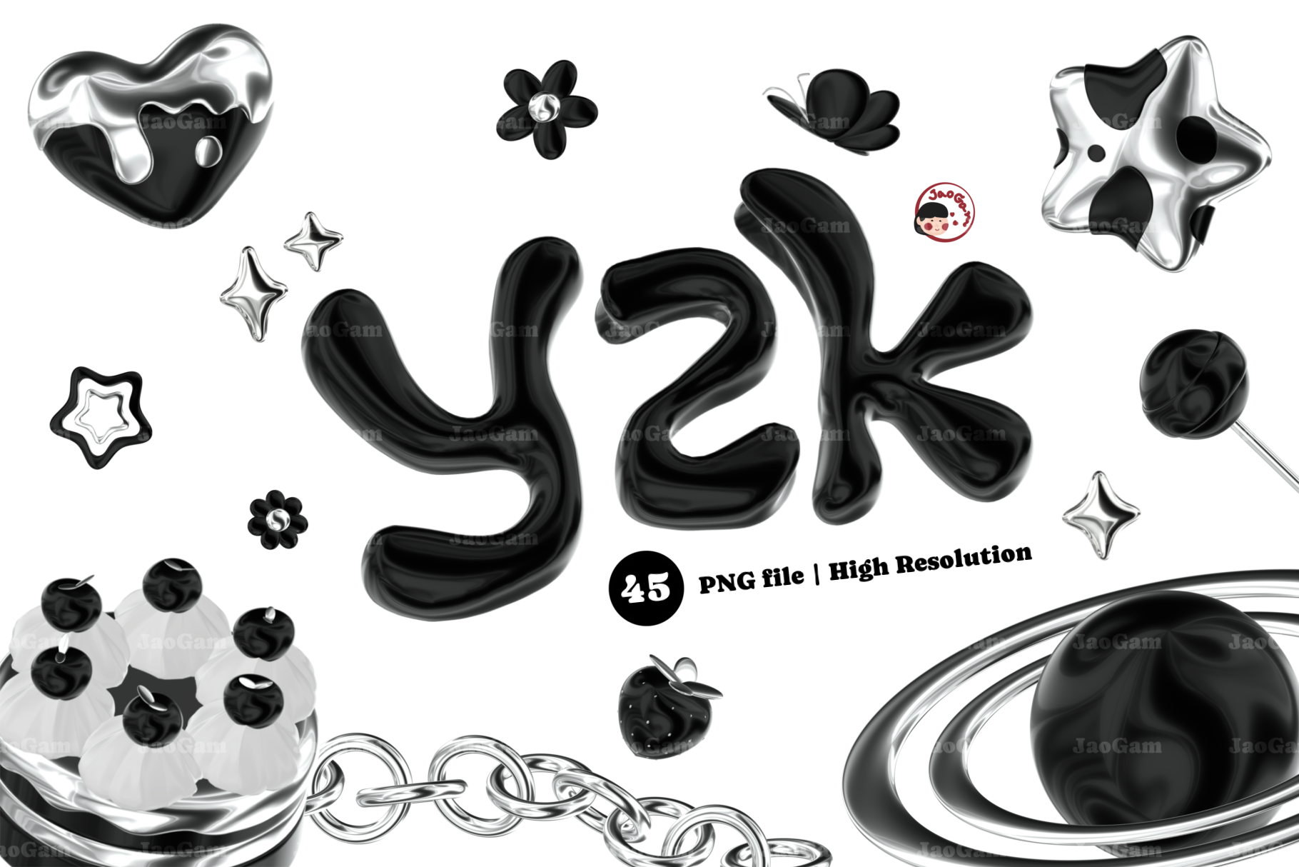 Y2K 3D Black Metallic Collection, an Object Graphic by JaoGam