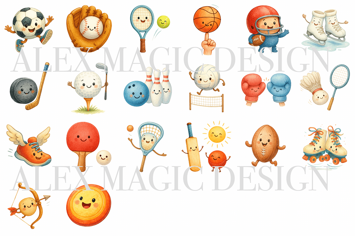 Watercolor Sports Clipart Set