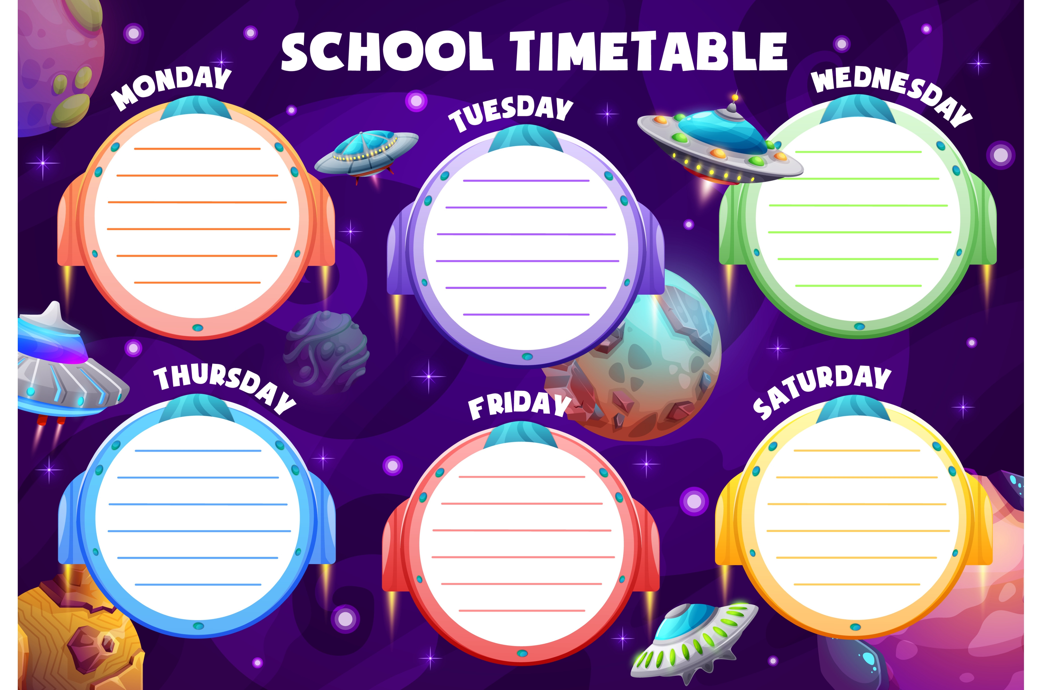 Timetable schedule cartoon galaxy, an Education Illustration by Vector ...
