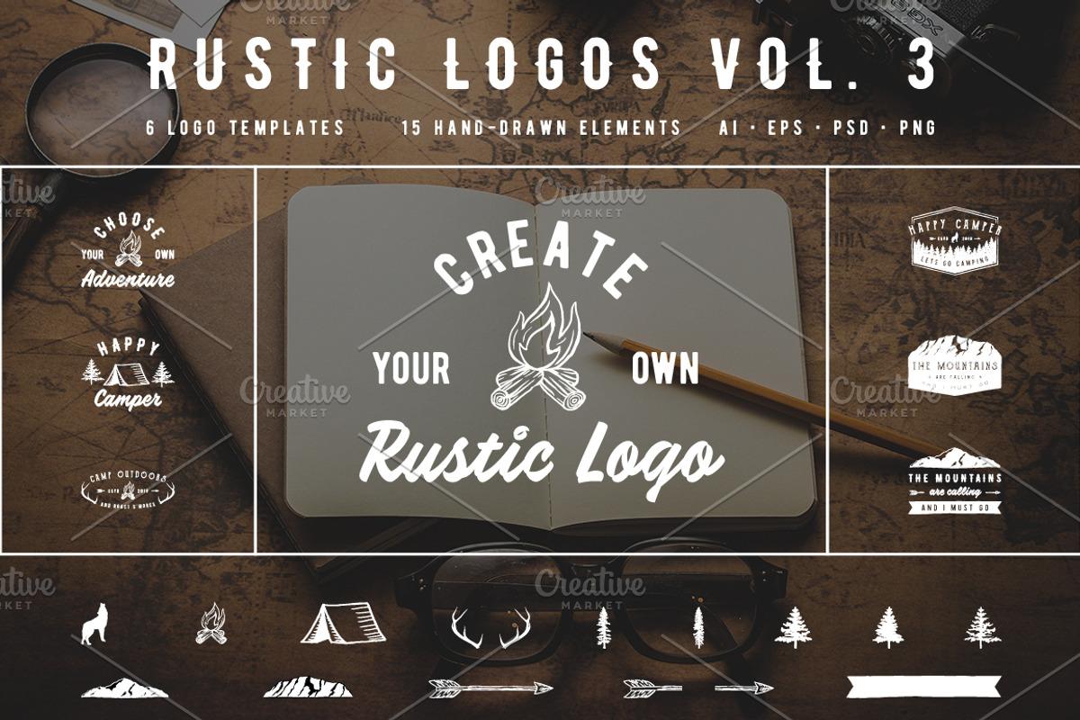 Rustic Logos Volume 3 AI EPS PNG PSD, an Illustration by BirDIY Design