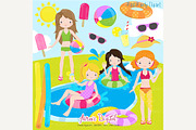 Girls Pool Party Clipart, an Illustration by Avenie Digital
