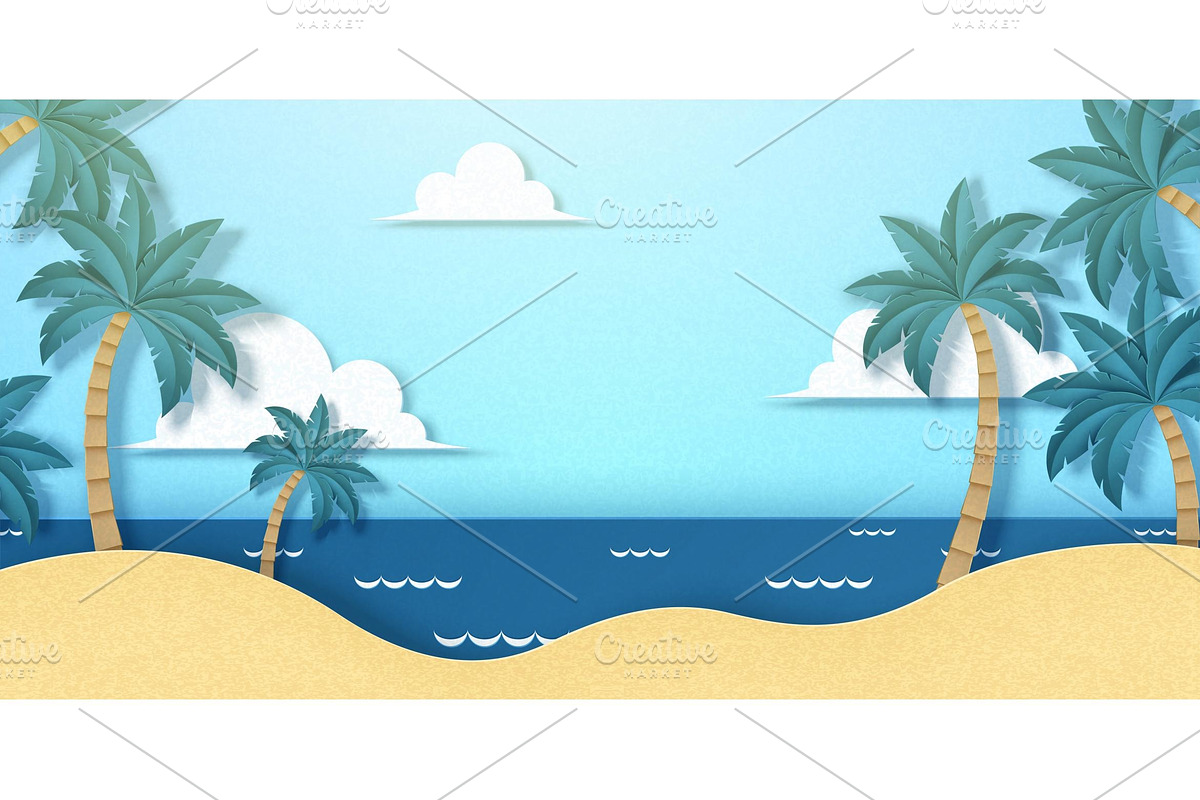 Paper art resort beach background, an Illustration by TotallypicRF ...