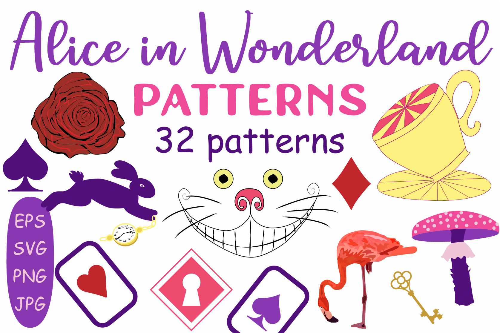 Alice in Wonderland elements,pattern, a Pattern Graphic by Michiru13