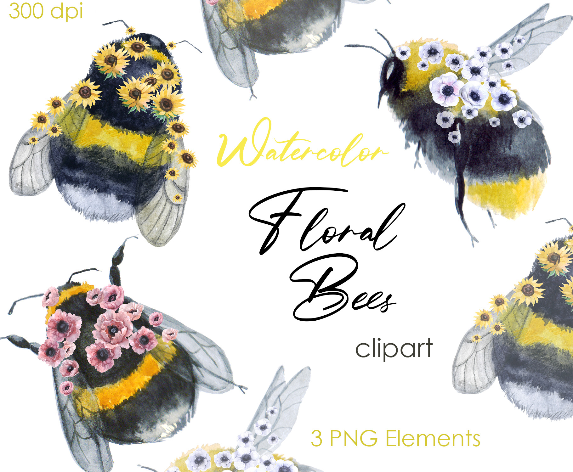 Watercolor clipart. Bee clipart png, a Decorative Illustration by ...