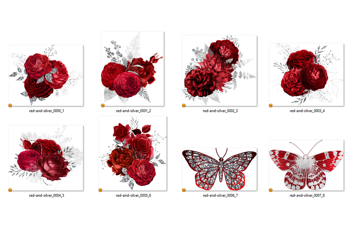 Red and Silver Floral Clipart, an Illustration by Digital Curio