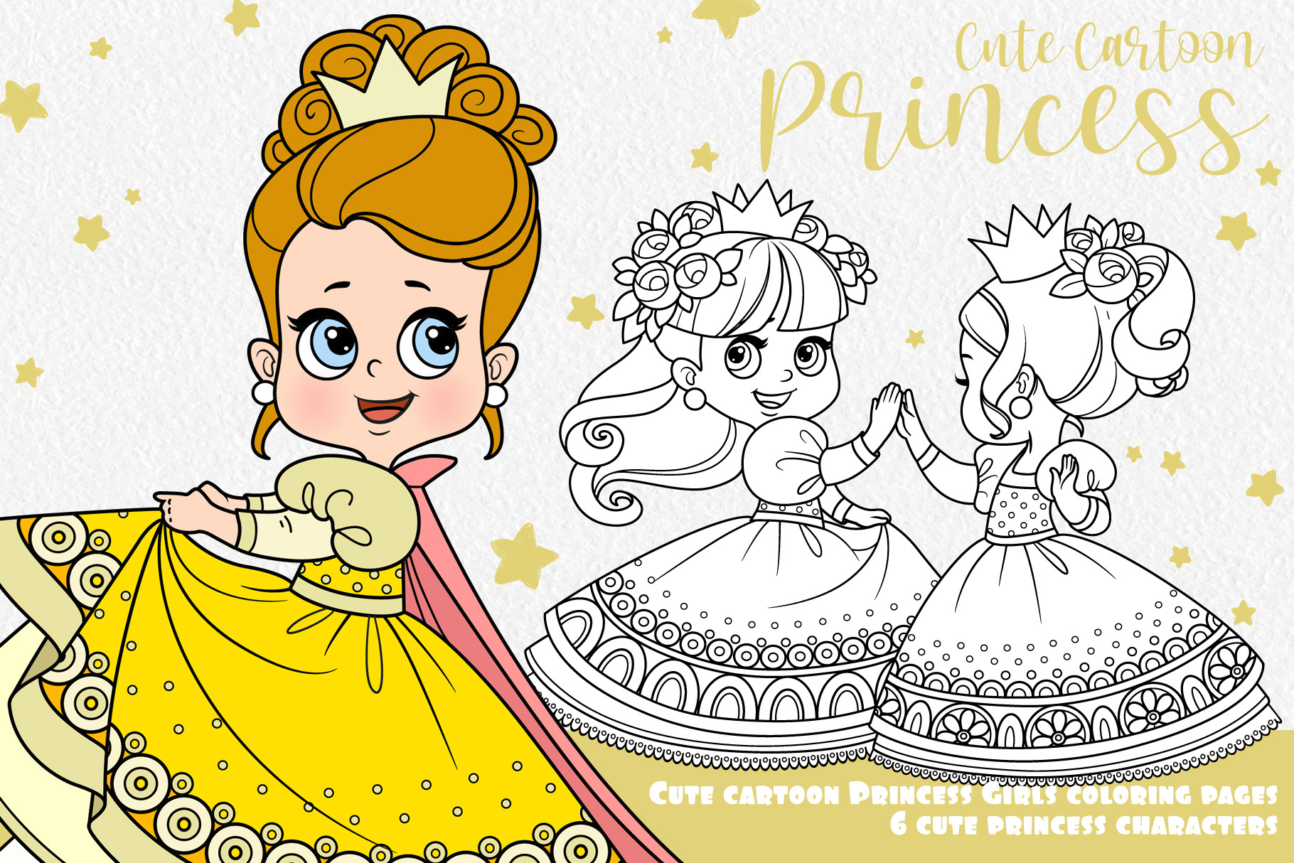 Cute cartoon Princess coloring pages, an Illustration by Azuzlikus