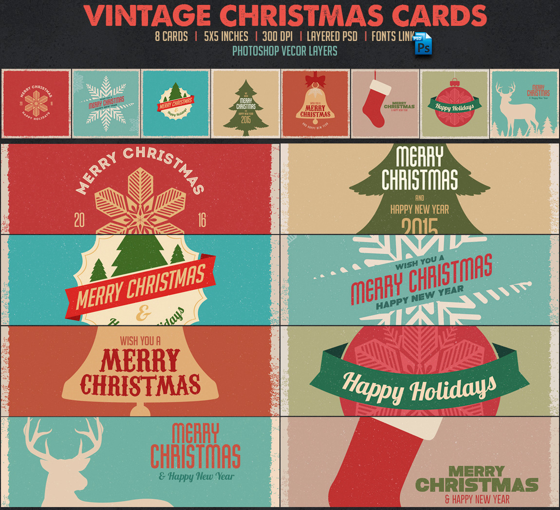 8 Vintage Christmas Cards, a Background Graphic by DesignWorkz