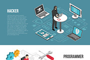Hacker programmer banners, a Person Illustration by Macrovector