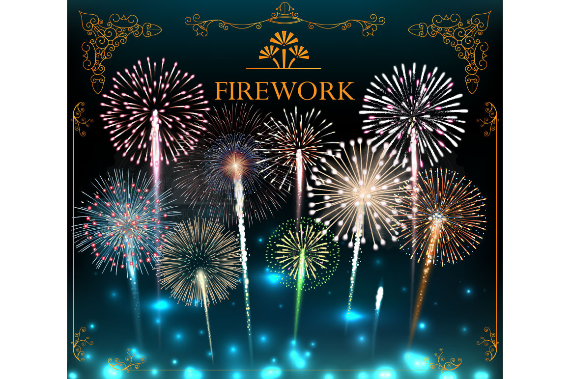Set of fireworks, festive banner | Decorative Illustrations ~ Creative ...