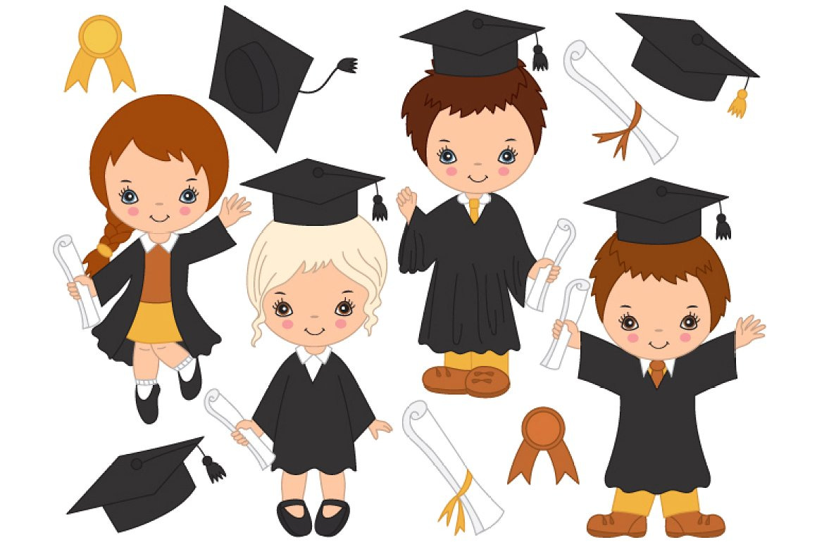 Vector Graduation Kids Clipart, an Illustration by TheCreativeMill