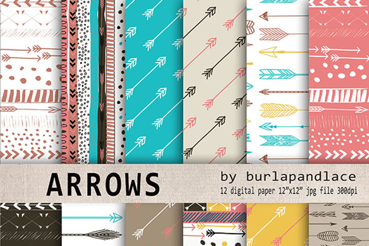 Aztec arrows digital paper, a Pattern Graphic by burlapandlace