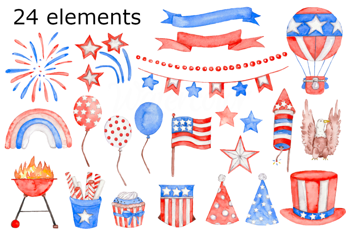 4th of July watercolor clipart, a Background Graphic by GoodFairyClipArt