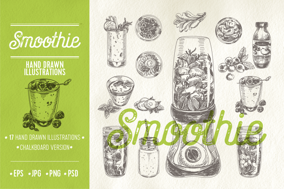 Hand drawn smoothie illustrations, a Food Illustration by Natalya Levish