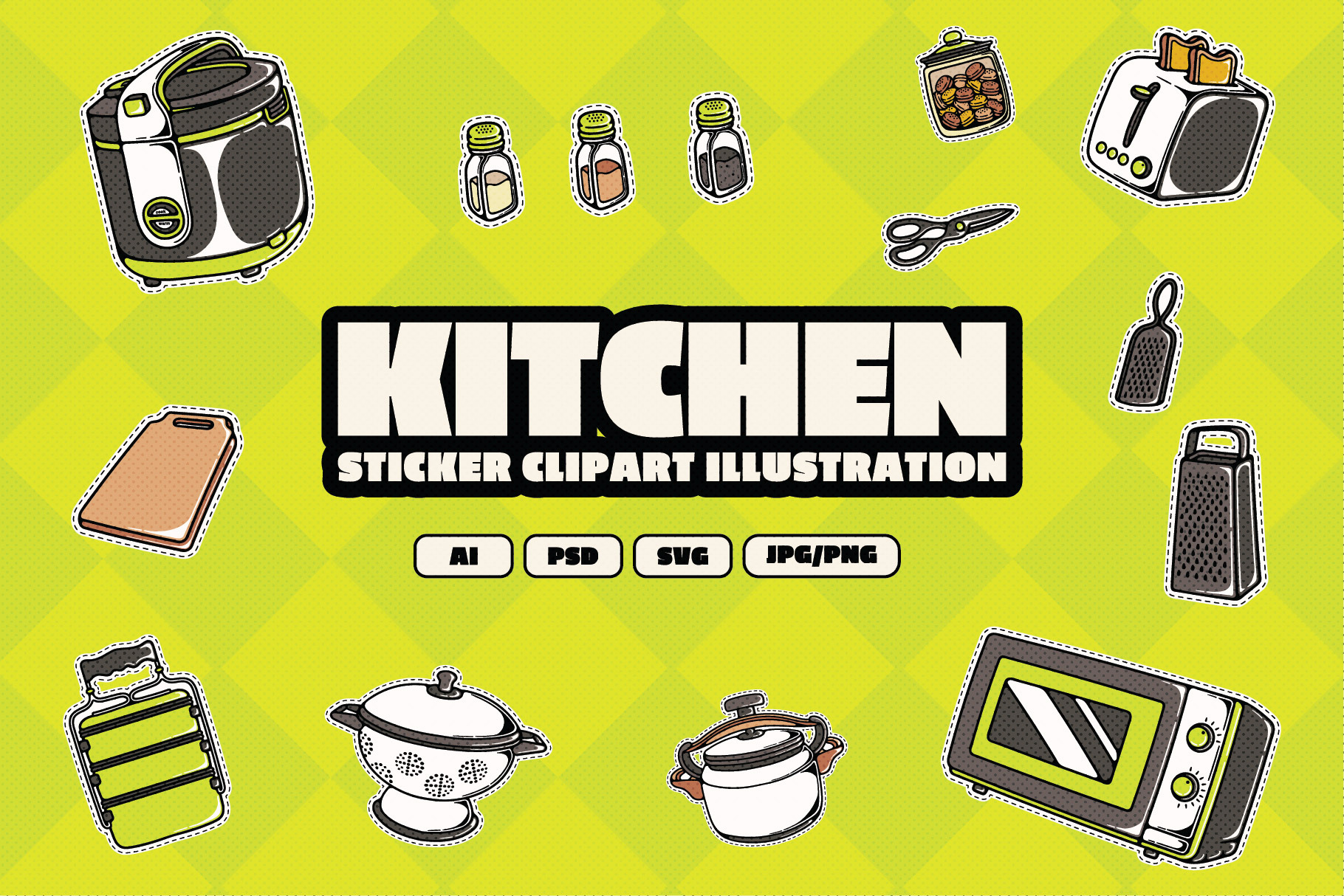 Kitchen Tools Sticker Clipart Template | Creative Market