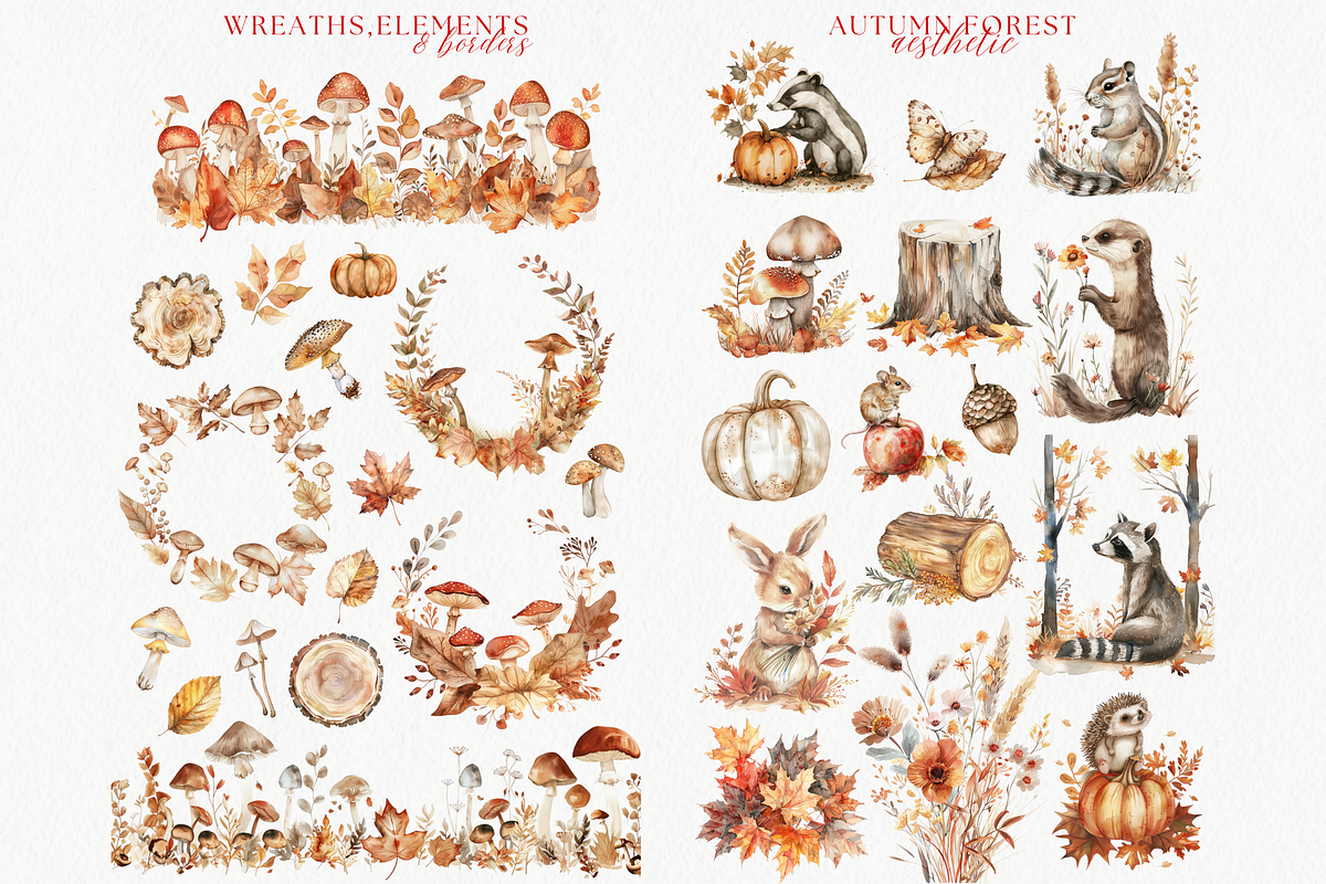 Fall in the Forest Woodland Clipart, a Seasonal Illustration by ...
