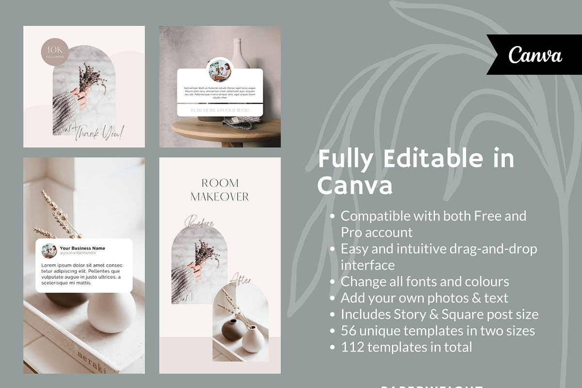 56 Boho Instagram Canva Templates, a Social Media Template by ...