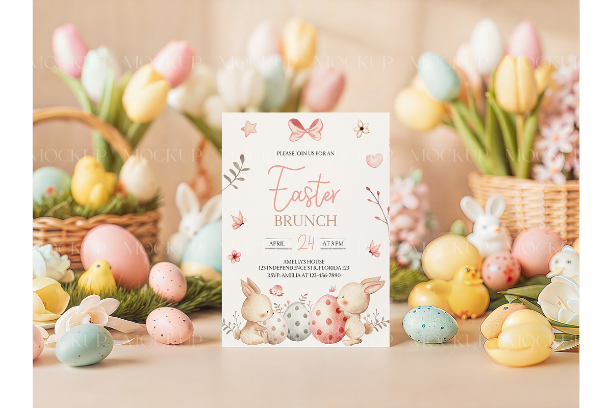 Pastel Tulips Easter 5x7 Card Mockup, a Product Mockup by MockupWizard