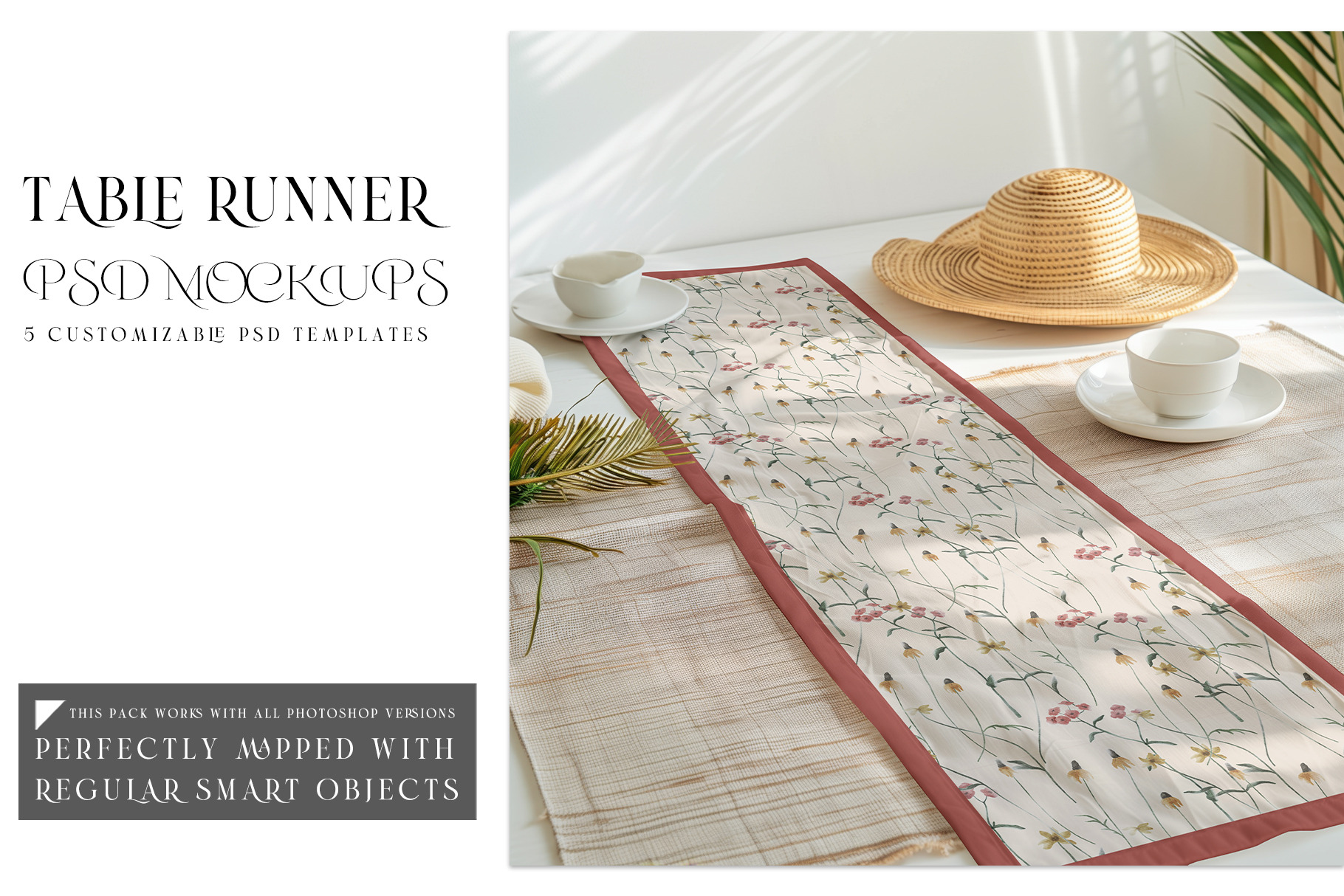 Table Runner with Smart Objects, a Household Mockup by mock-ups