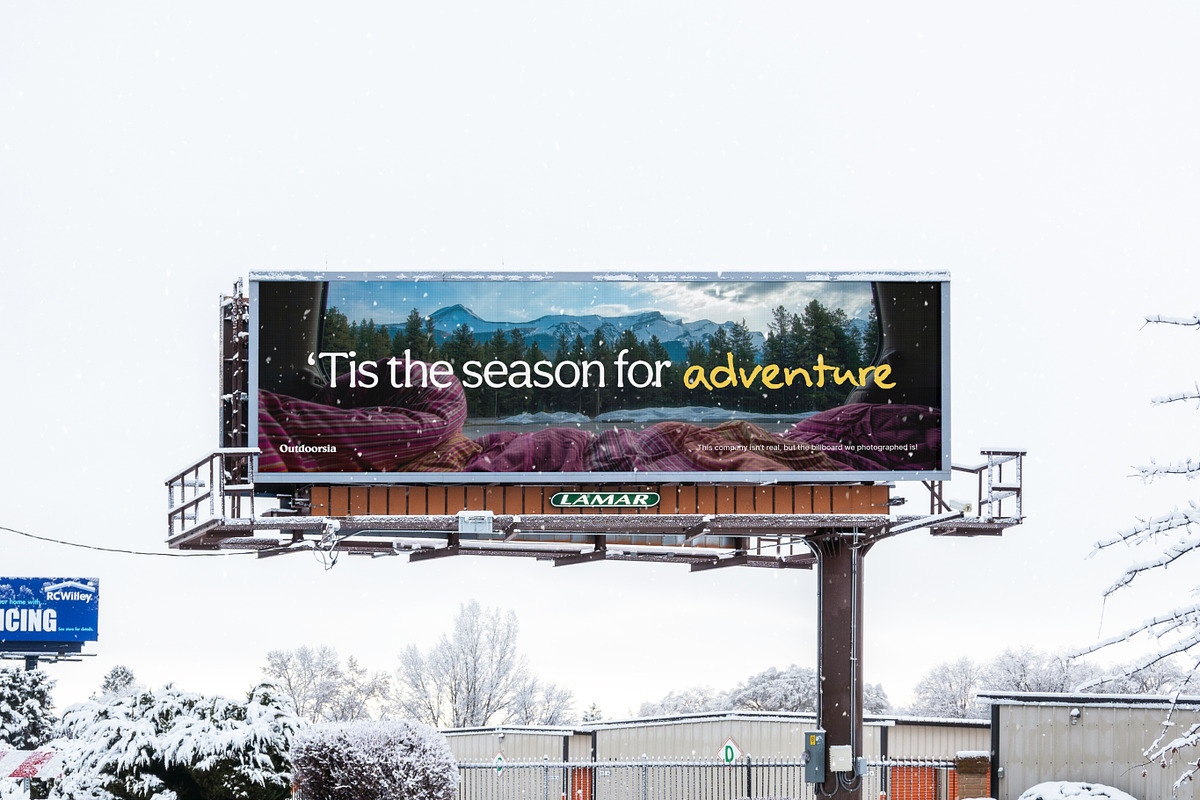 Long Digital Billboard Mockup PSD Snow