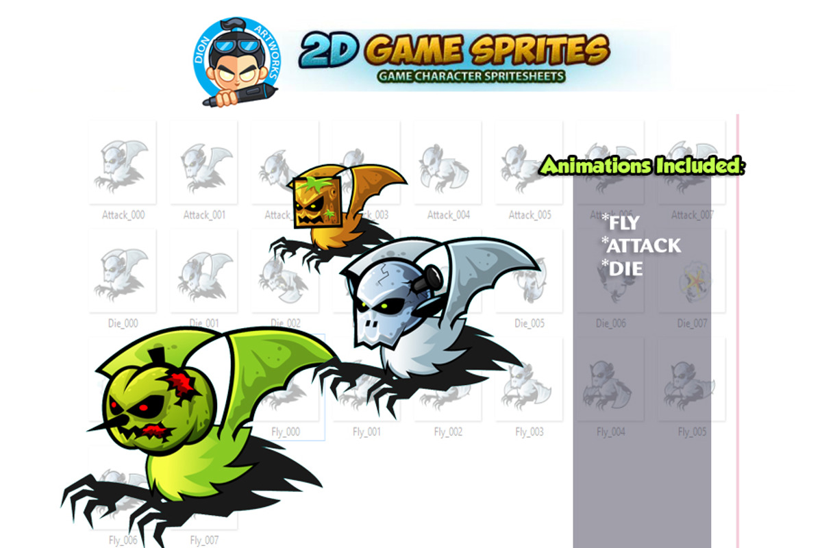 Flying Monster Game Sprites, an Illustration by DionArtworks