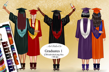 Graduation Girls Clip Art, an Education Illustration by DekoArt