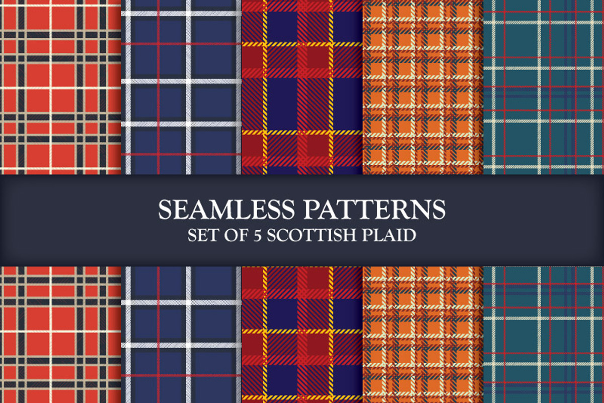 5 Seamless Patterns Scottish Plaids, a Pattern Graphic by VecFashion Ltd.