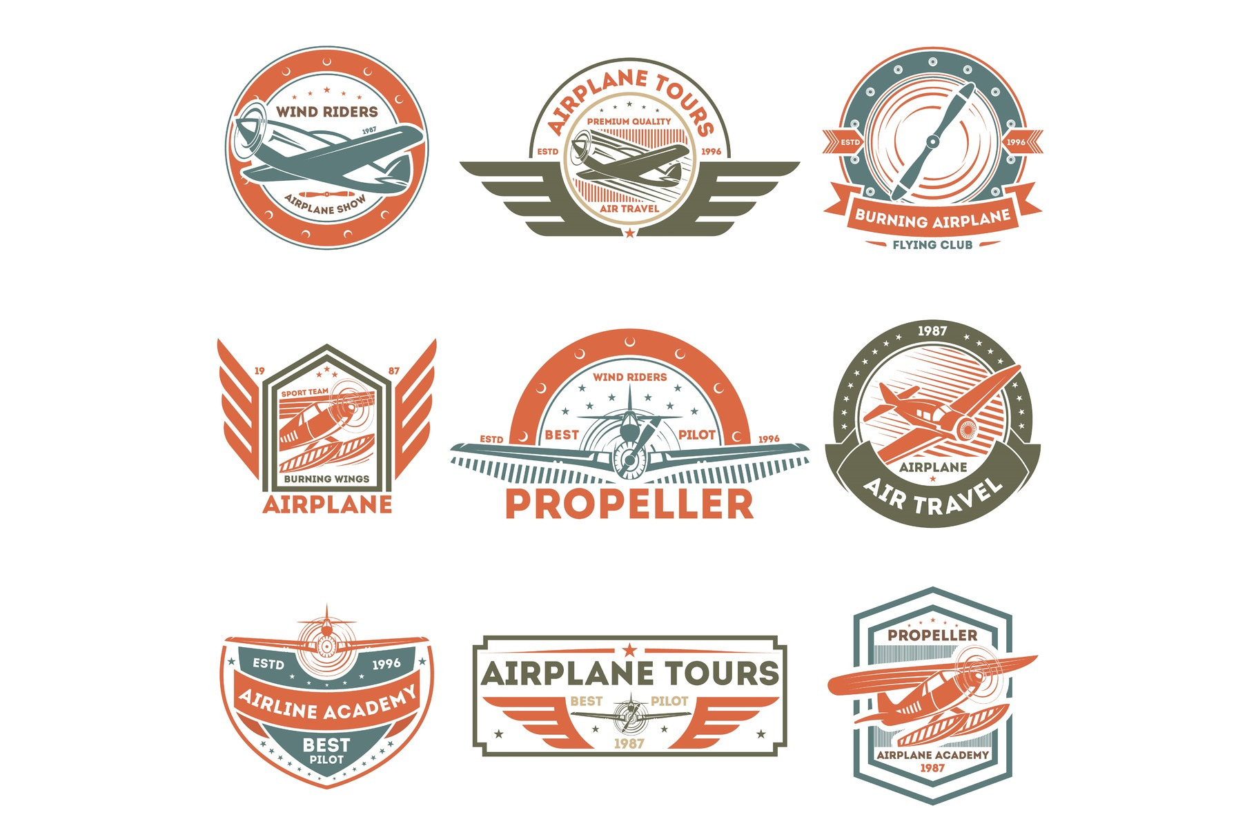 Airplane vintage isolated label set, an Education Illustration by ...