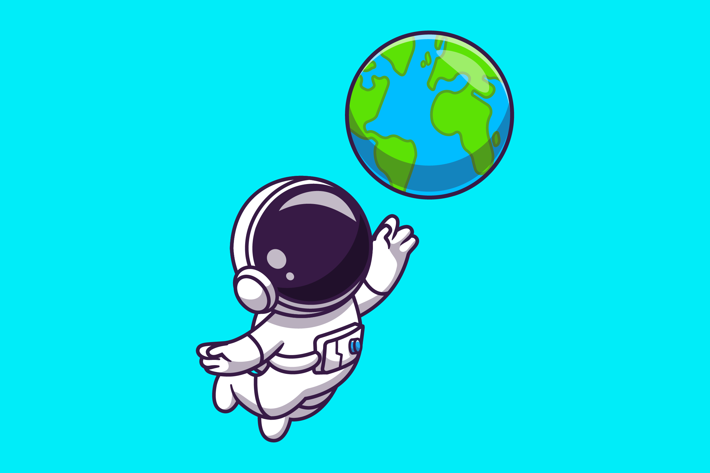 Cute Astronaut Floating With Earth, a Technology Illustration by ...