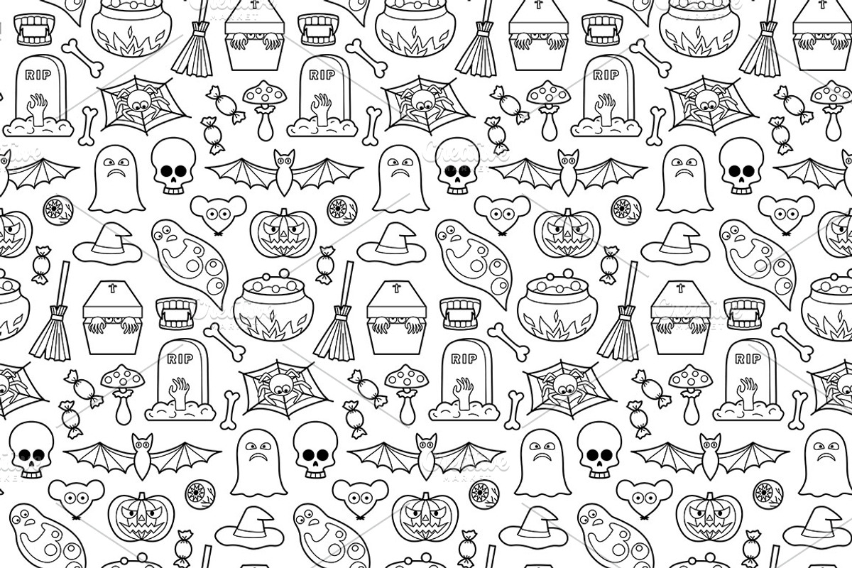 Halloween Coloring Set+Pattern, an Object Graphic by Elena Lux