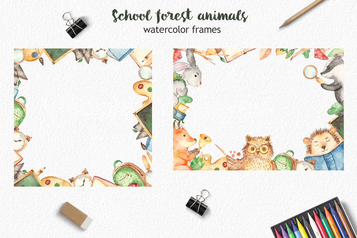 School forest animals Watercolor, an Animal Illustration by Marina Ermakova