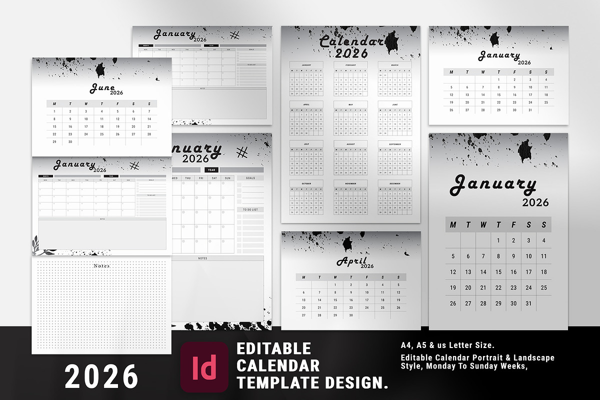 2026 Calendar, Landscape & Portrait, a Stationery Template by MNT-Creator