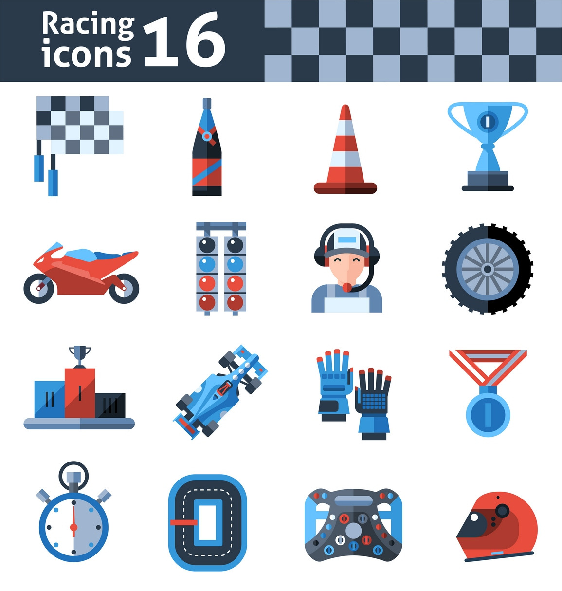 Racing icons set, an Icon by Macrovector