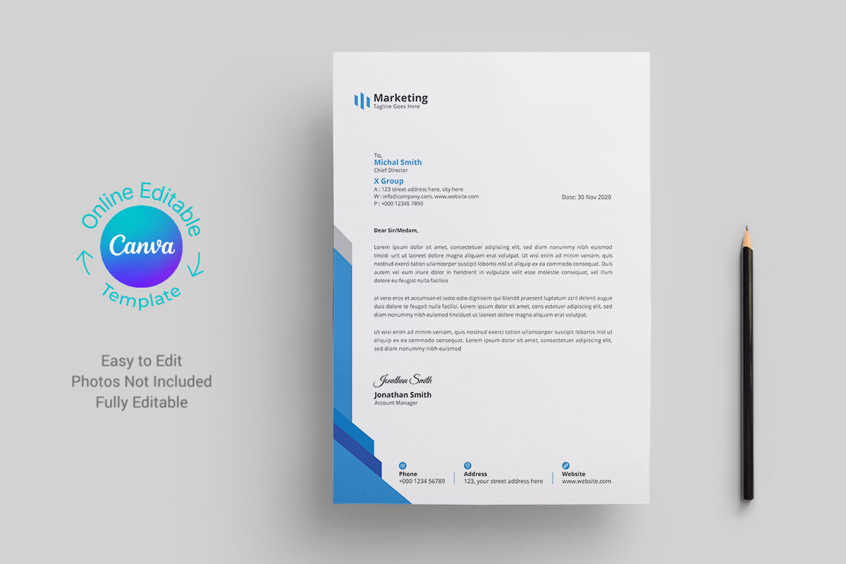 Letterhead Canva Template, a Stationery Template by DesignOriel