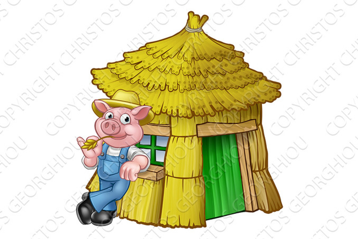 Three Little Pigs Fairy Tale Straw House, an Animal Illustration by ...