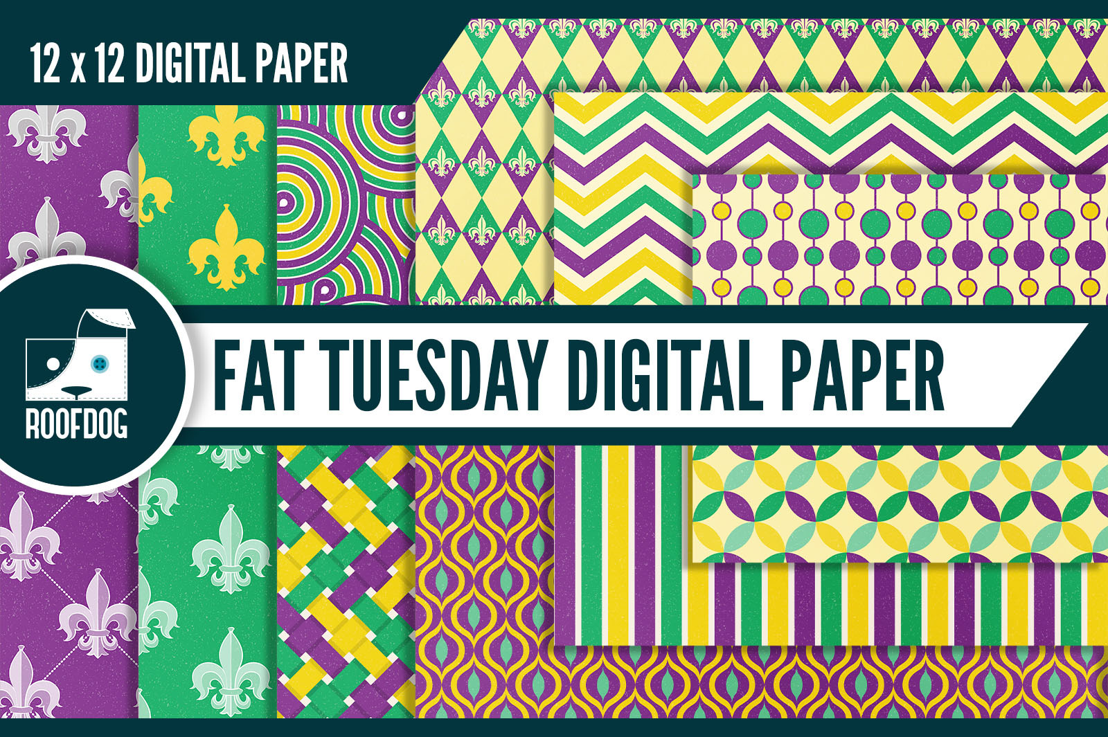 Fat Tuesday digital paper, a Pattern Graphic by Roofdog Design