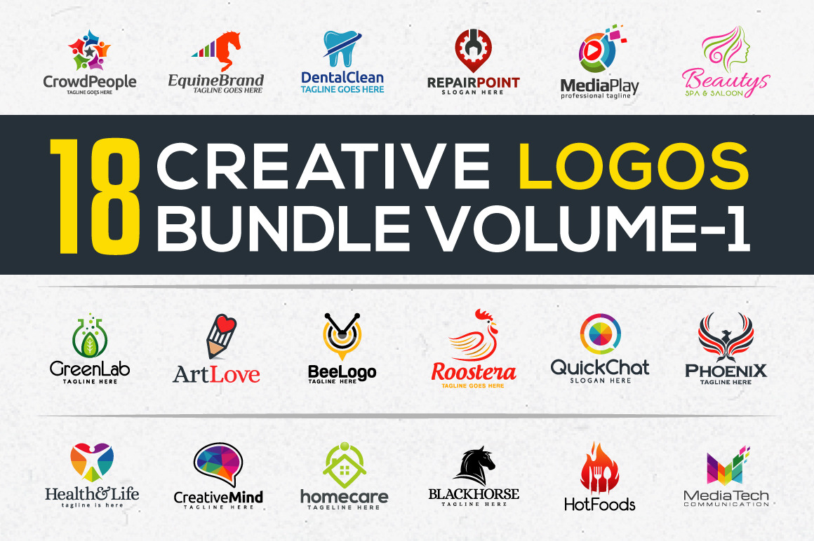 18 Creative Logos Bundle Vol-1, a Branding & Logo Template by emotions76