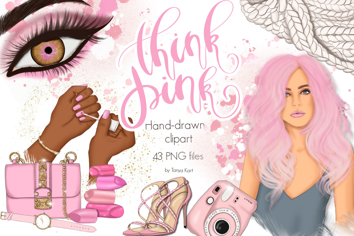 Think Pink Clipart & Patterns, a Decorative Illustration by Tanya Kart ...