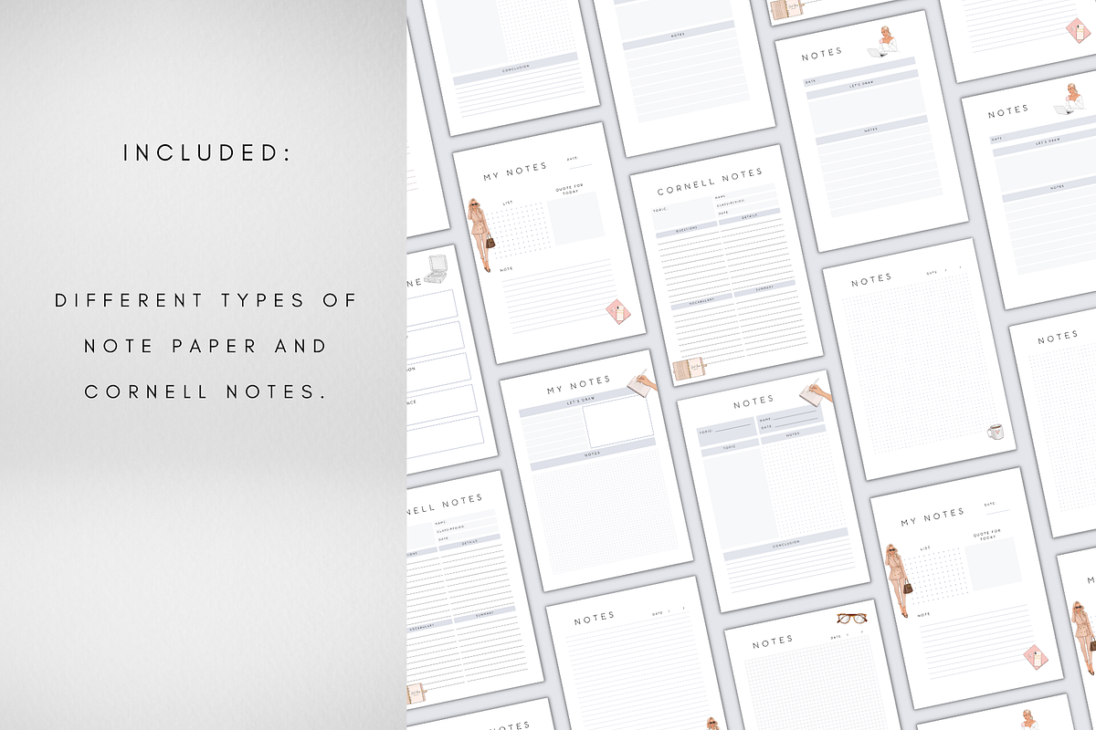 Digital Cornell Note Pages Printable, a Stationery Template by BRANDcontent