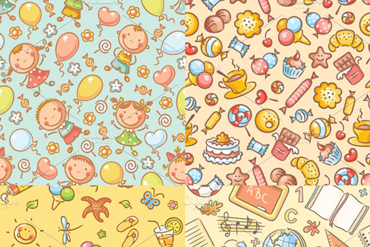 Set of seamless colorful patterns, an Illustration by Bubert Art