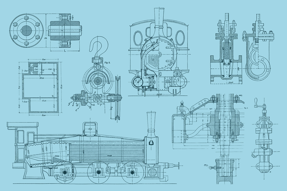 Vintage Blueprints Collection, an Object Graphic by Graphic Goods