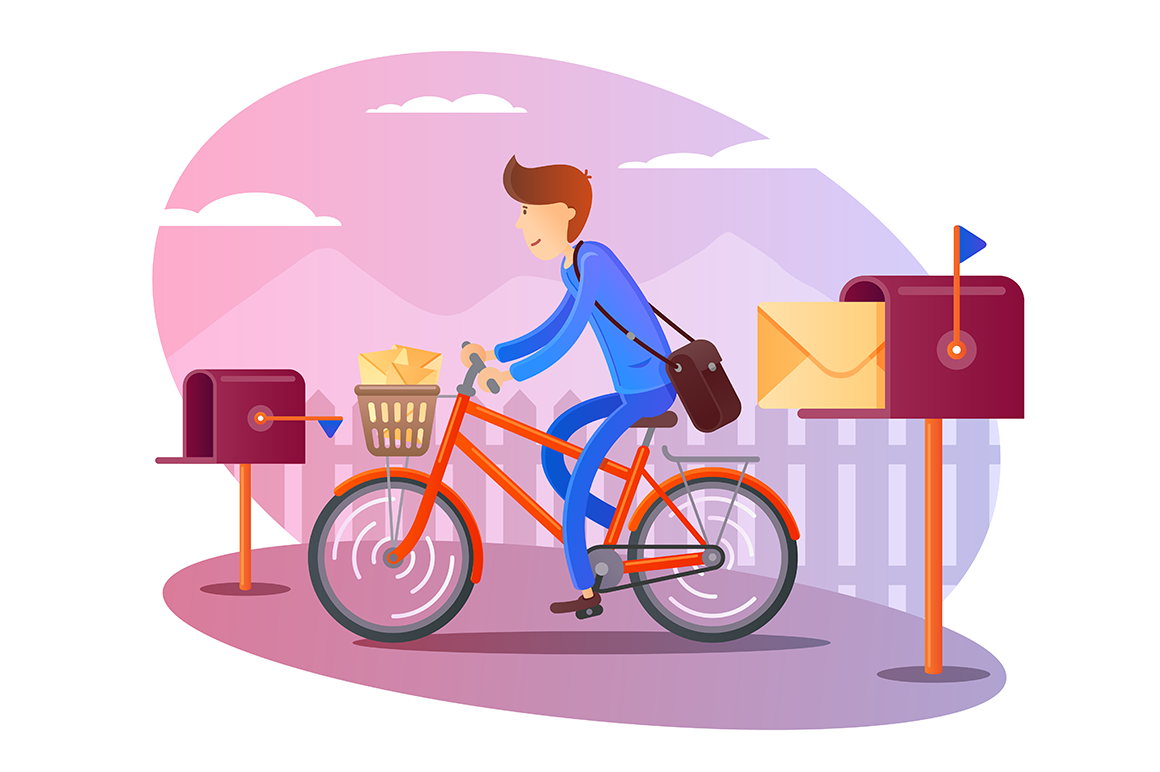 Postman on bicycle delivers letters, an Object Illustration by Evanat ...