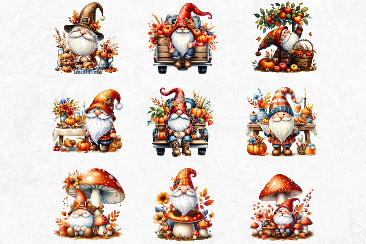 Autumn Harvest Gnomes Clipart Set, a Seasonal Illustration by ...