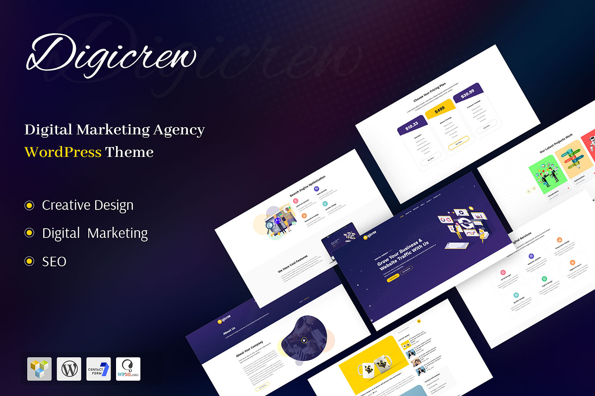 Digicrew WordPress Theme, a WordPress Template by Weblizar Themes & Plugin