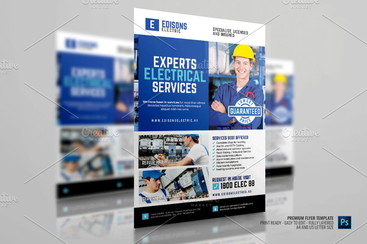 Electrician and Electrical Flyer, a Flyer Template by PSDPixel